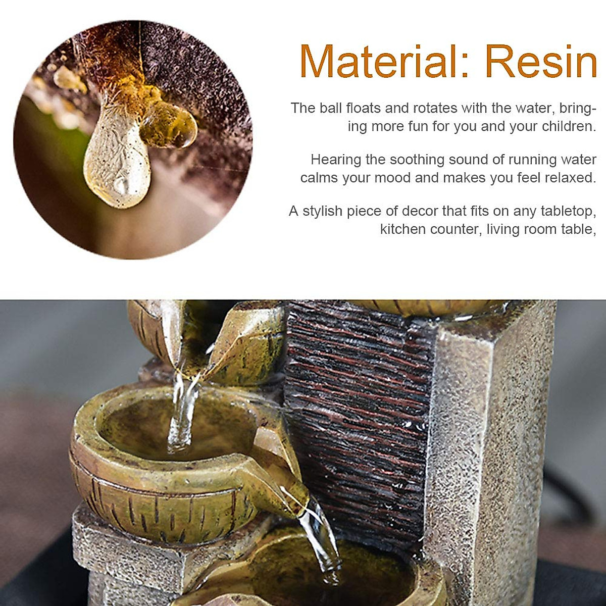 EKDJKK Meditation Tabletop Fountain, Tabletop Waterfall Garden Relaxation Fountain Indoor with LED Light, Mini Tabletop Pool Leisure Fountai Home Decor Gift for Indoor Office Bedroom Relaxation