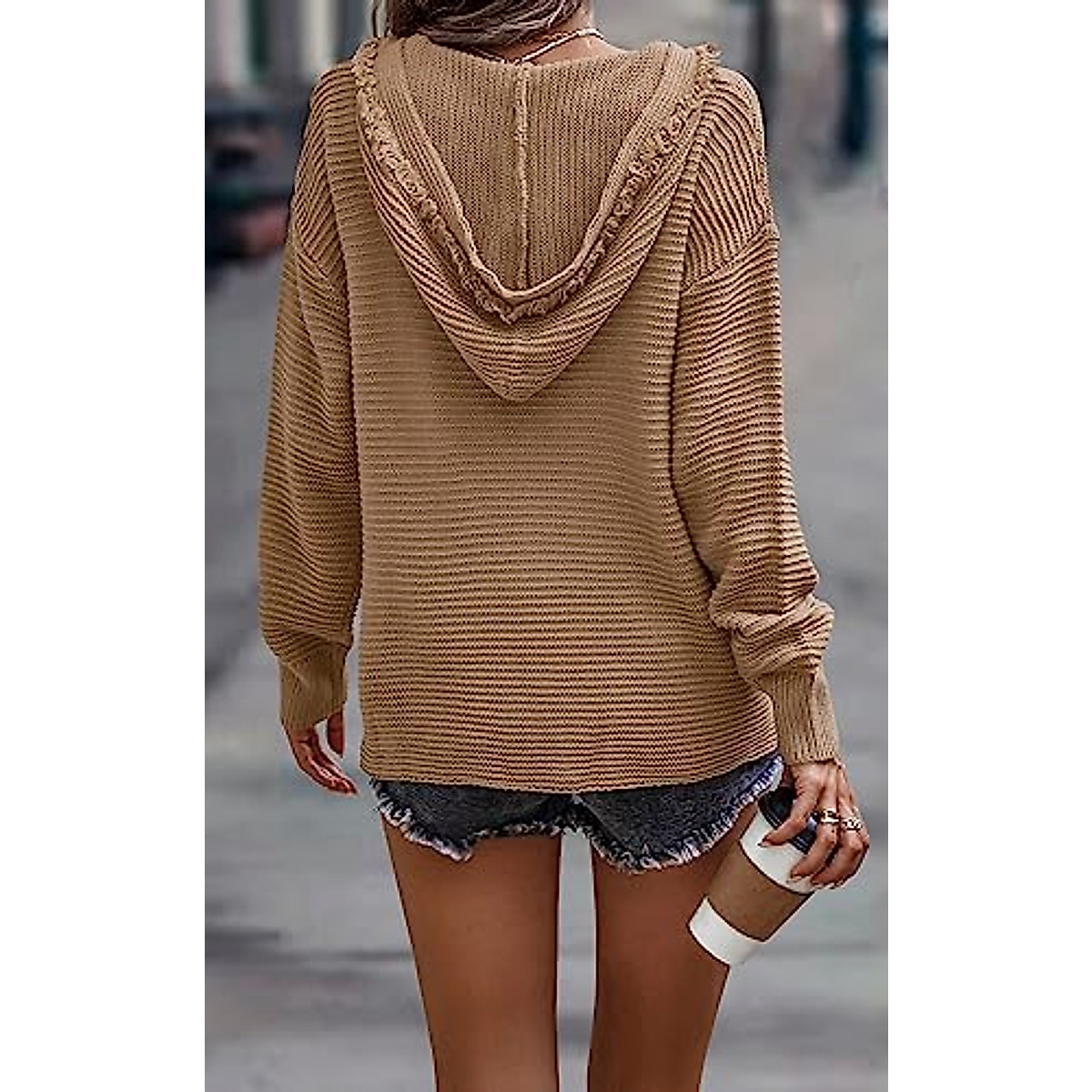 PRETTYGARDEN Winter Sweater For Women Long Sleeve Soft Sweatshirt 2023 Fashion Tops Elastic Hoodie (Khaki, Medium)