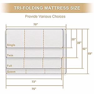 Lazyzizi Folding Mattress, 4 Inch Memory Foam Tri-fold Mattress with Breathable & Washable Bamboo Fiber Fabric Cover, Foldable Floor Mattress Guest Bed for Camping, Road Trip, Full