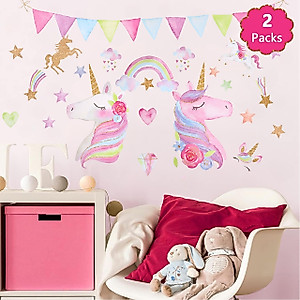 Large Unicorn Wall Decal - 2 Sheets, Vibrant Colors, Easy to Apply and Reposition, Reusable Stickers for Kids Room Decor
