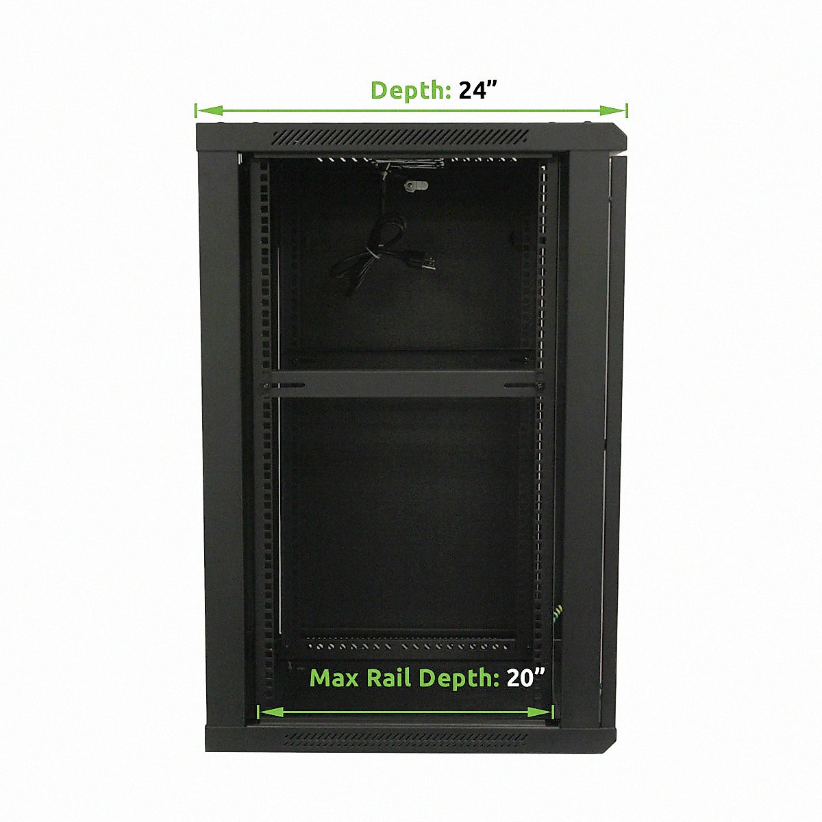 NavePoint 18U Deluxe IT Wallmount Cabinet Enclosure 19-Inch Server Network Rack with Locking Glass Door 24-Inches Deep Black with Shelves