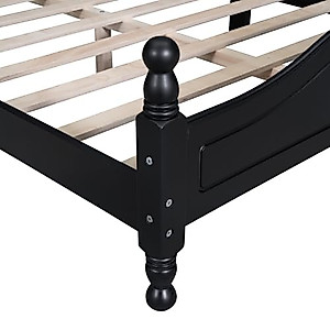 Wekity Queen Size Wood Platform Bed Frame,Retro Style Platform Bed with Wooden Slat Support (Black)