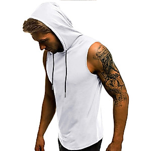 Babioboa Men's Sleeveless Hoodie Bodybuilding Stringers Workout Tank Tops Fitness Vest White