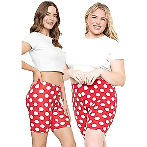 STRETCH IS COMFORT Women's DTY Biker Shorts Red White Polkadot Large
