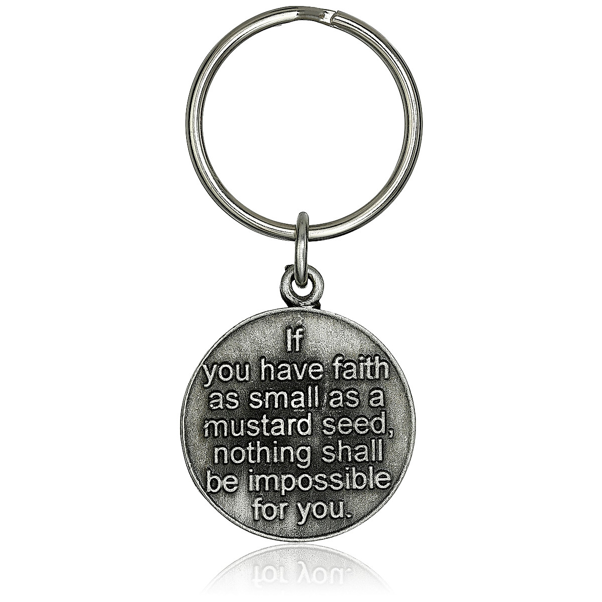 Genuine Mustard Seed Pewter Keychain with Faith All Things are Possible