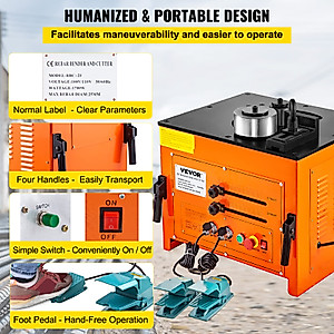 VEVOR Hydraulic Rebar Bender, 3000 Wattage Electric Rebar Bender, 1-1/4'' / 32 mm #10 Grade 60 Max Rebar Diameter, Rebar Steel Bender Machine, Bending Machine for Bending Rebar, Steel Bar, Steel Rod