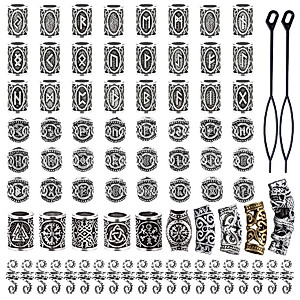 YMHPRIDE 80 Pieces Viking Beard Beads Antique Norse Hair Tube Beads Dreadlocks Beads for Hair Braiding Bracelet Pendant Necklace Silver DIY Jewelry Hair Decoration