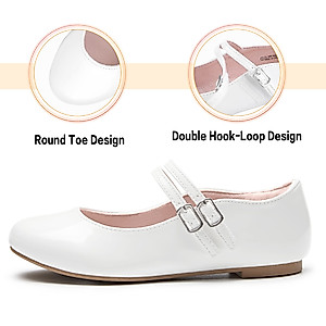 shoeslocker Girls Dress Shoes Mary Jane Flat Shoes for Girl Ballerina Flats for Party Wedding White Size 2