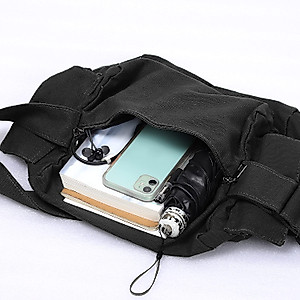 WantGor Canvas Crossbody Bag for Women Men, Large Shoulder Tote Bag Work Handbag Casual Hobo Bags (Black)