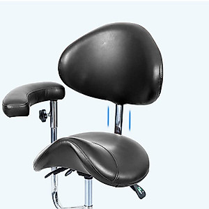 DenFactory Saddle Shape Stool with Backrest Pu Leather Chair Ergonomic Adjustable Swivel Saddle Dental Chair