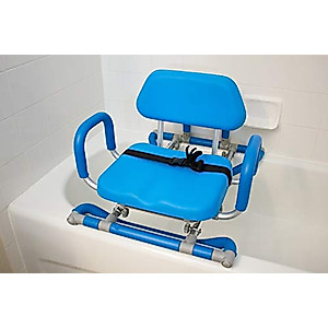 HydroSlide Sliding Shower Chair for Bathtub, Elderly Assistance Products, Transfer Chair Assist for Seniors, Disabled Products for Adults, Bathroom Aid, Padded Swivel Seat, Back, & Handles, Adjustable (Blue)