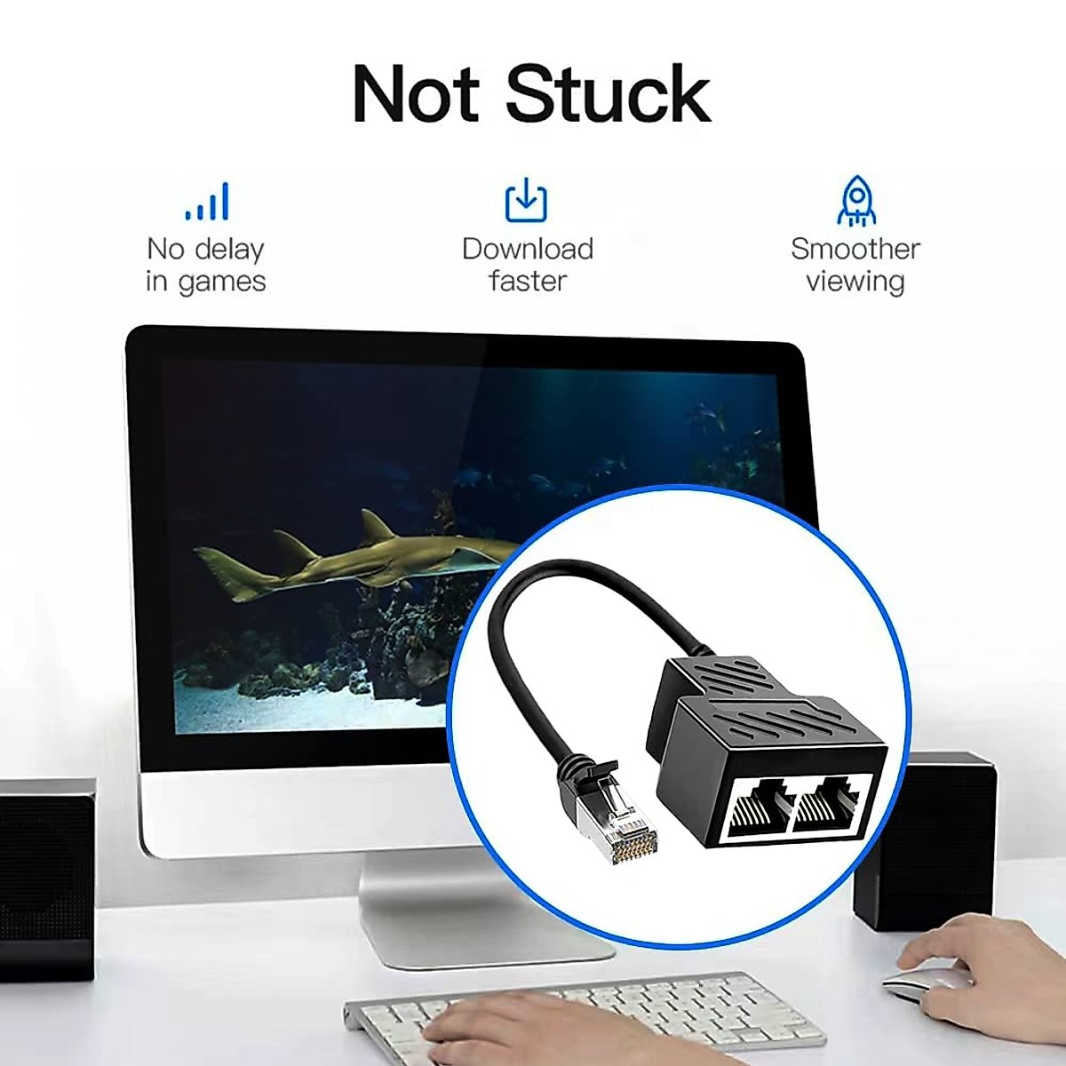 MVBOONE Ethernet Splitter 1 to 2 RJ45 Network Male to Female Adapter, Suitable Super Cat5-8, Cmpatible with ADSL/Hubs/TVs/Set-top Boxes/Routers/omputers (Only Support one Works at one time)