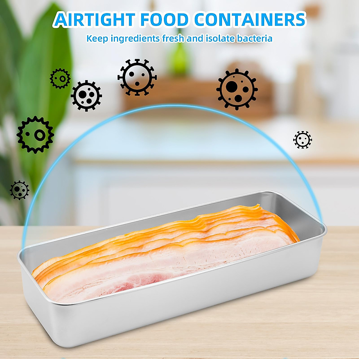 Airtight Deli Containers with Lids | Premium Quality 304 Stainless Steel | Bacon and Lunch Meat Storage for Fridge | Dishwasher Safe | Keep Your Food Fresh and Organized