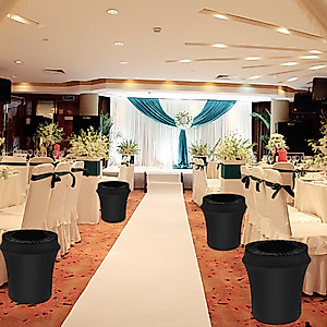 3pcs 32 Gallon Stretch Spandex Trash Can Covers, Premium Black Outdoor Waste Container Cover Fitted Garbage Can Cover for Round Waste Container Bin, Not Include Tran Can