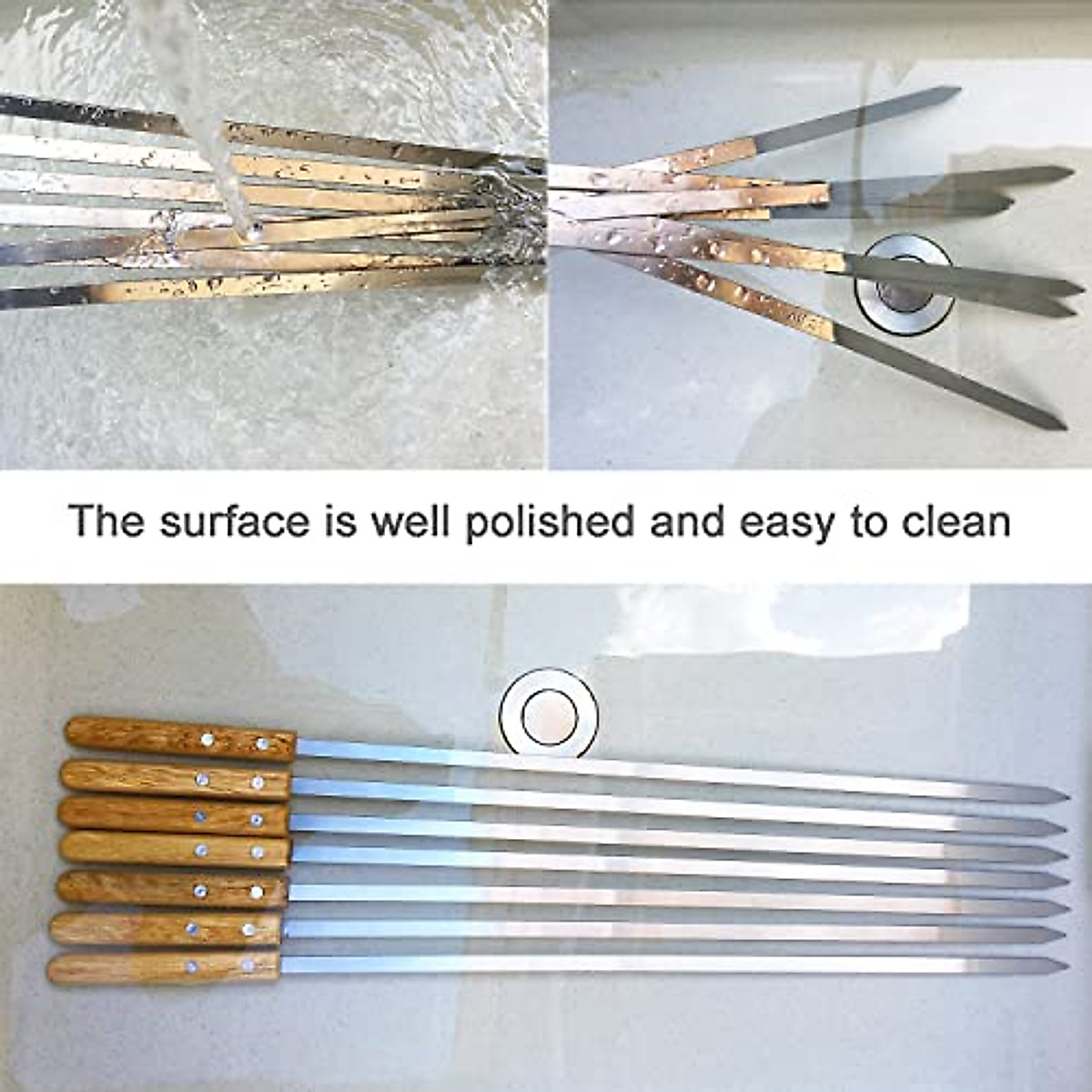 Voniel 23.5 Inch Extra Long Large Kabob Skewers,12pcs Flat Wide Stainless Steel BBQ Skewer,Reusable Barbecue Stick for Grilling,Metal Heavy Duty Thick Kebab with Wooden Handle with Bag.