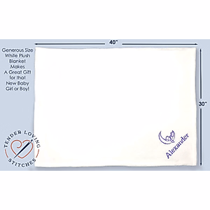 Tender Loving Stitches - Soft White Baby Blanket - Personalized with Baby’s Name and Cute Moon and Bear