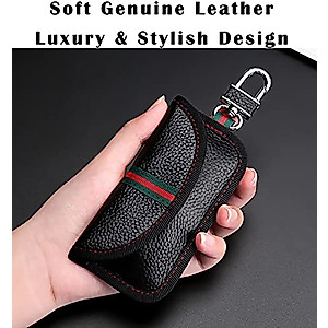 VAWcornic 2 Pack Faraday Bag for Car Key Fob, Genuine Leather Car Key RFID Signal Blocking Pouch Keyless Signal Block Key Case for Car Security, Anti-Theft Remote Entry Smart Fob Protection - Black