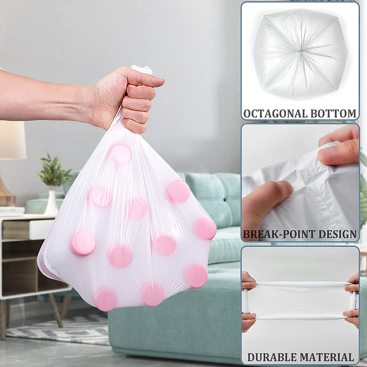 CHARMOUNT 4 Gallon Trash Bag - Unscented 4 Gallon Garbage Bags for Bathroom, Kitchen, Bedroom, 105 Count (15 Liter)