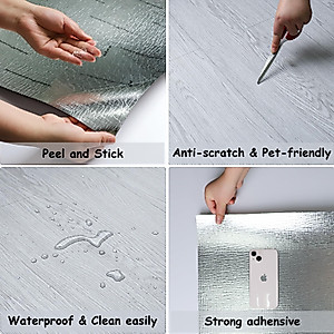 Freshtour Vinyl Flooring Roll, Wood Grain Peel and Stick Floor Tiles 23.6"x 196"/32 Sq.Ft, Wear-Resistant and Waterproof Vinyl Plank Flooring for Bedroom Living Room Kitchen RV Office, Light Gray