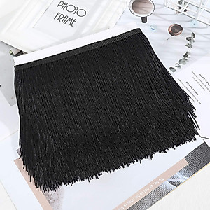 AWAYTR 10 Yards Sewing Fringe Trim - 6in Wide Tassel for DIY Craft Clothing and Dress Decoration (Black, 6 Inches Wide)