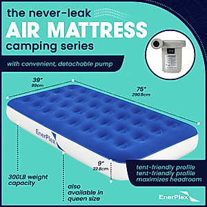 EnerPlex Camping Air Mattress with Built in Pump - Twin Blow Up Mattress for Travel Guests - Portable Bed for Adults and Kids - Blue OPEN BOX