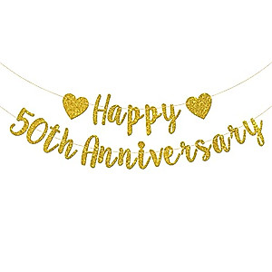 Talorine Happy 50th Anniversary Banner, 50th Wedding Anniversary, 50th Birthday, 50 Years Loved Party Decorations (Gold Glitter)
