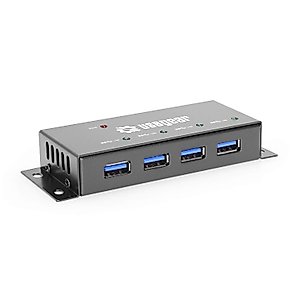 Compact 4-Port USB 3.2 Gen 1 Mini High-Power Hub w/Power Adapter, Port Status LEDs, 5 Gbps Data, Surface Mountable