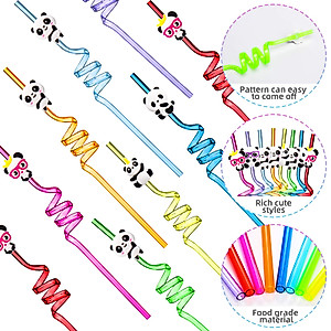 24 Pieces Panda Drinking Straws Reusable Panda Theme Straws Plastic Panda Drinking Straws for Birthday Party Bar Wedding Party Favors Supplies