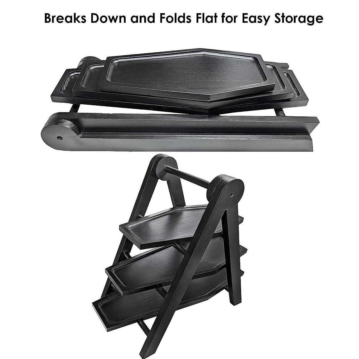 Gothic Home Decor - Wooden Black 3 Tiered Coffin Tray for Goth Kitchen Veggies Fruits, Goth Party Wedding Dessert Cupcake Stand, Afternoon Tea Coffin Shelf