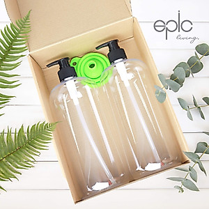 2 Pack Empty Pump Bottles - Plastic Pump Dispenser Bottle With Black Pump, Gift Box, And Collapsible Funnel For Hair Shampoo, Conditioner, Hand Soap, Laundry Detergent, And Hand Lotion