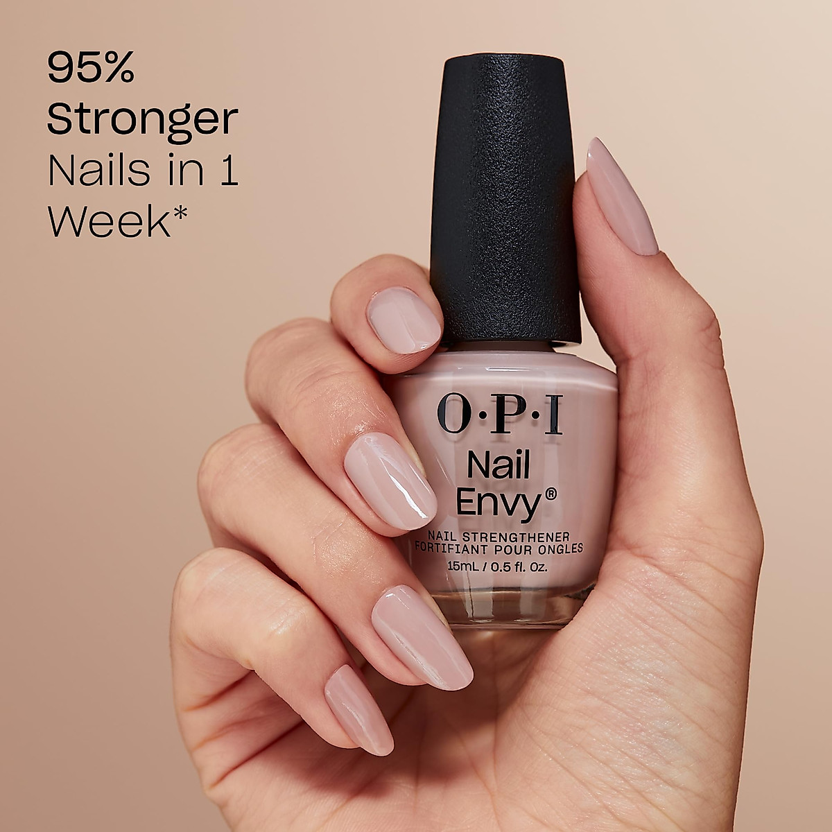 OPI Nail Envy, Nail Strengthening Treatment, Stronger Nails in 1 Week, Vegan Formula, Sheer Soft Nude Crème Finish, Double Nude-y, 0.5 fl oz