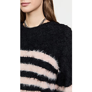 VELVET BY GRAHAM & SPENCER Women's Lulu Feather Yarn Stripe Sweater, Black/Blush, L