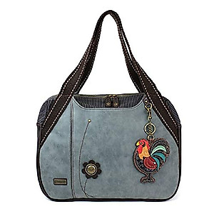 Chala Handbag Bowling Zip Tote Large Bag Indigo Blue Pleather Rooster Coin Purse