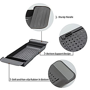 2 Pack Expandable Caddy Bath Tray for Tub, Multifunctional Drain Bathtub Shelf with Non-Slip Extending Grip for Tub Against Wall, Kitchen Dish Drying, Tub Organizer with Foldable Storage Baskets