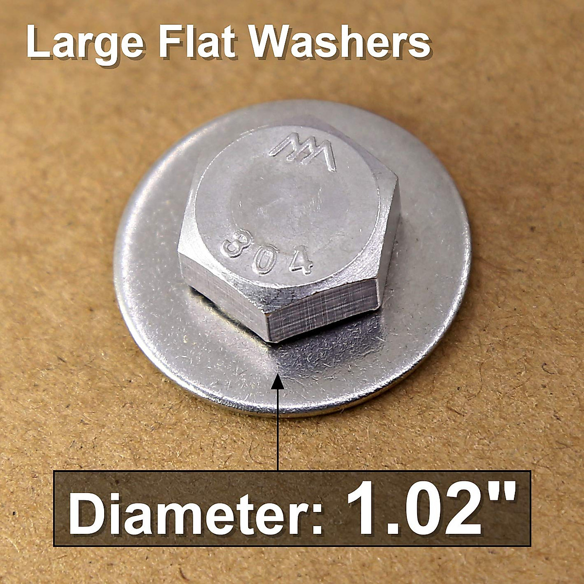 (6 Sets) 3/8-16x1-3/4" Stainless Steel Hex Head Screws Bolts, Nuts, Flat & Lock Washers Kits, 304 Stainless Steel 18-8, Fully Machine Thread, Flat Washers Diameter 1.02"