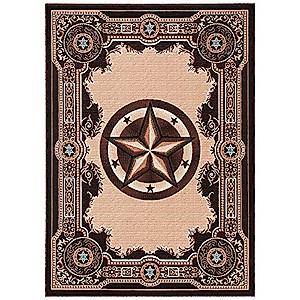 Allstar 5x7 Traditional Accent Rug in Berber with Chocolate Western Texas Star Design (5' x 7')