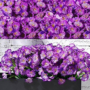 WILLBOND 12 Bundles Faux Flowers Decorative Artificial Shrubs Bushes Outdoor UV Resistant No Fade Faux Plastic Plants for Floral Arrangement Home Patio Porch Garden Decor (Purple)