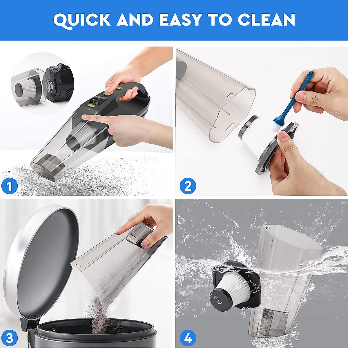 FARYODI Handheld Vacuum Cordless, 2022 8000Pa Powerful Hand Vacuum Cordless Rechargeable with LED Lighting, 2-3h Quick Charging, Wet & Dry Use, Portable Vacuum Cleaner for Pet Hair, Home, Car, Office