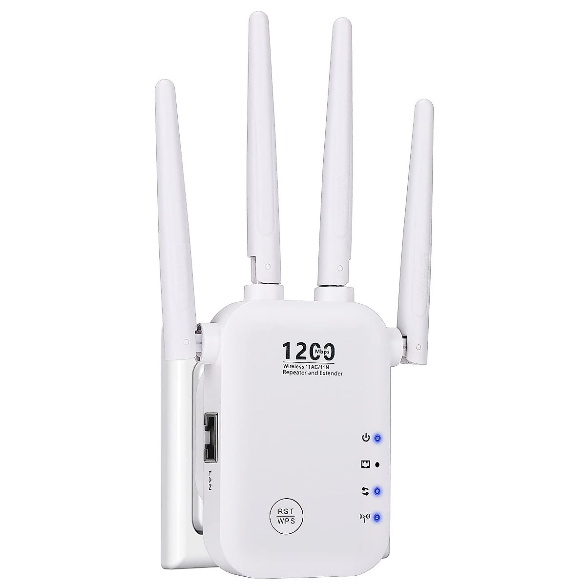 OOXOO WiFi Range Extender 1200Mbps WiFi Repeater Wireless Signal Booster, 2.4GHz and 5GHz Network, Full Coverage No Blind Spots, with Integrated Antenna LAN Port and Compact Internet Booster.