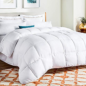 Linenspa Comforter Duvet Insert Queen White Down Alternative All Season Microfiber-Queen Size - Box Stitched