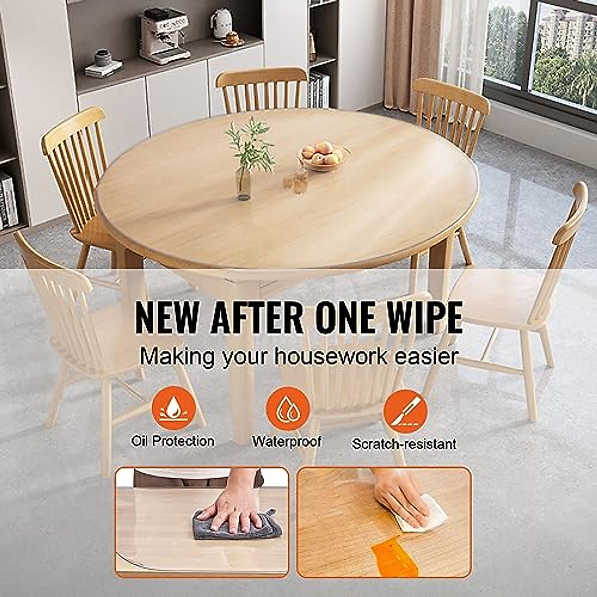 VEVOR Clear Table Cover Protector, 42 inch/1068 mm Round Table Cover, 1.5 mm Thick PVC Plastic Tablecloth, Waterproof Desktop Protector for Writing Desk, Coffee Table, Dining Room Table