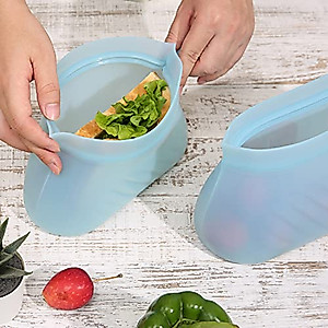 EuChoiz 2 Pcs Silicone Reusable Zip Storage Bag 49oz and 37oz, Sandwich Food Meal Prep Storage Container Sealed Containers for Vegetables Fruits Meat Fish Grains Freezer Keep Fresh Oven Microwave Dishwasher Safe Stand Up