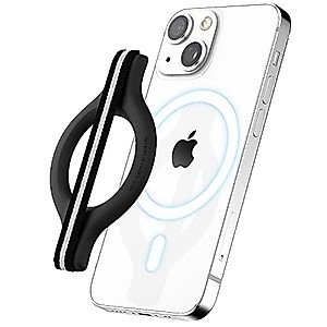 Sinjimoru Magnetic Wool-Band Phone Grip Holder for Apple MagSafe Case, Detachable Phone Grip Strap Holder for MagSafe Compatible with iPhone 15 14 13 12 Series. M-Mini Grip Black White
