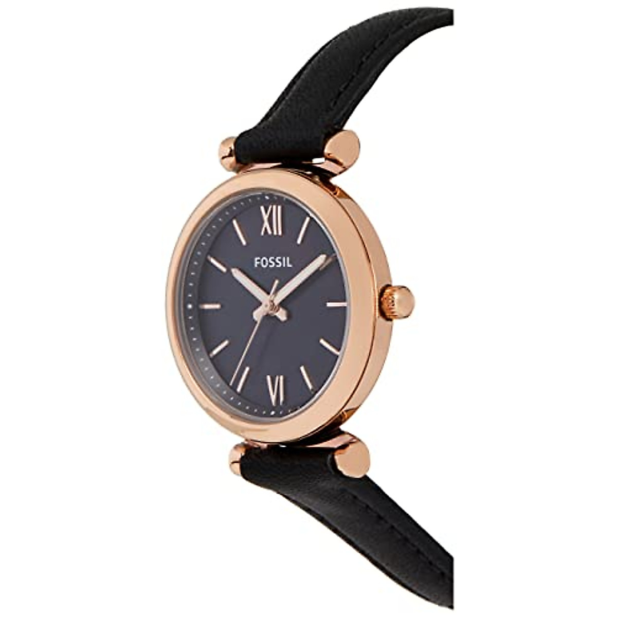 Fossil Women's Carlie Mini Quartz Stainless Steel and Leather Three-Hand Watch, Color: Rose Gold, Black (Model: ES4700)