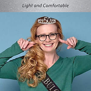 MEANT2TOBE 50th Birthday Sash and Tiara for Women - Fabulous Glitter Sash + Waves Rhinestone Silver Premium Metal Tiara for Her, 50th Birthday Gifts for 50 Party