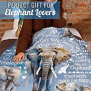 Elephant Gifts for Women, Just A Girl Who Loves Elephants, Throw Blanket for Sister, Daughter, Coworkers, Friends, 65 x 50 Inches, Blue