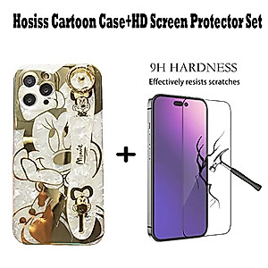 Hosiss Cartoon Case for iPhone 14 Pro Max 6.7" with HD Screen Protector, Minnie Mouse with Wrist Strap Kickstand Metal Chain Strap Soft TPU Shockproof Protective for Girls Women
