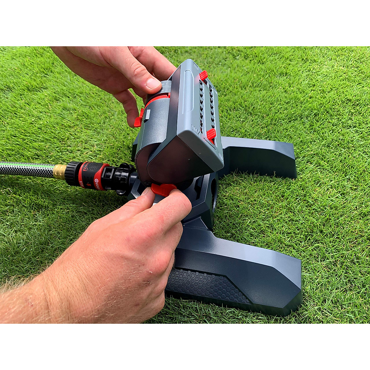 Eden 94125 Adjustable 4-Way Mini Turbo Oscillating Sprinkler W/Quick Connect Starter Set, 16 Nozzle, Covers up to 4,069 sq. ft. Heavy Weight Base