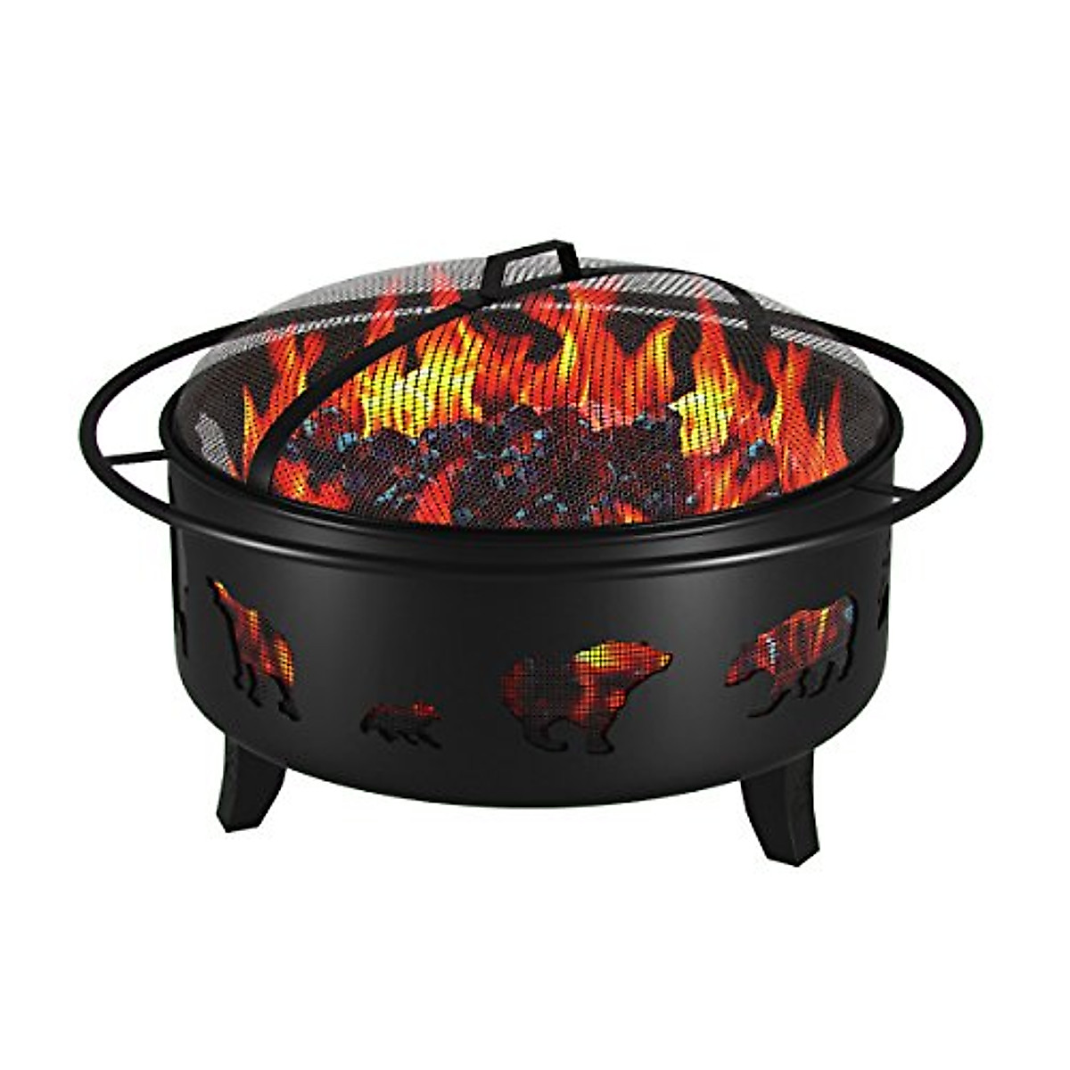 Wild Bear 35” Portable Outdoor Fireplace Fire Pit Ring for Backyard Patio Fire, RV, Patio Heater, Stove, Camping, Bonfire, Picnic, Firebowl No Propane, Includes Safety Mesh Cover, Poker Stick