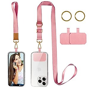 Cell Phone Lanyard, Zafolia Universal Crossbody Lanyards Adjustable Shoulder Neck Strap with Wrist Lanyard, 2 Key Rings, 2 Phone Tether Pads Compatible Most Smartphones (Pink)